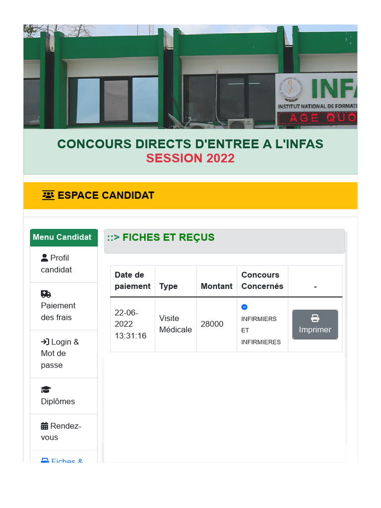 Espace Candidat - Concours INFAS 2022 | PDF