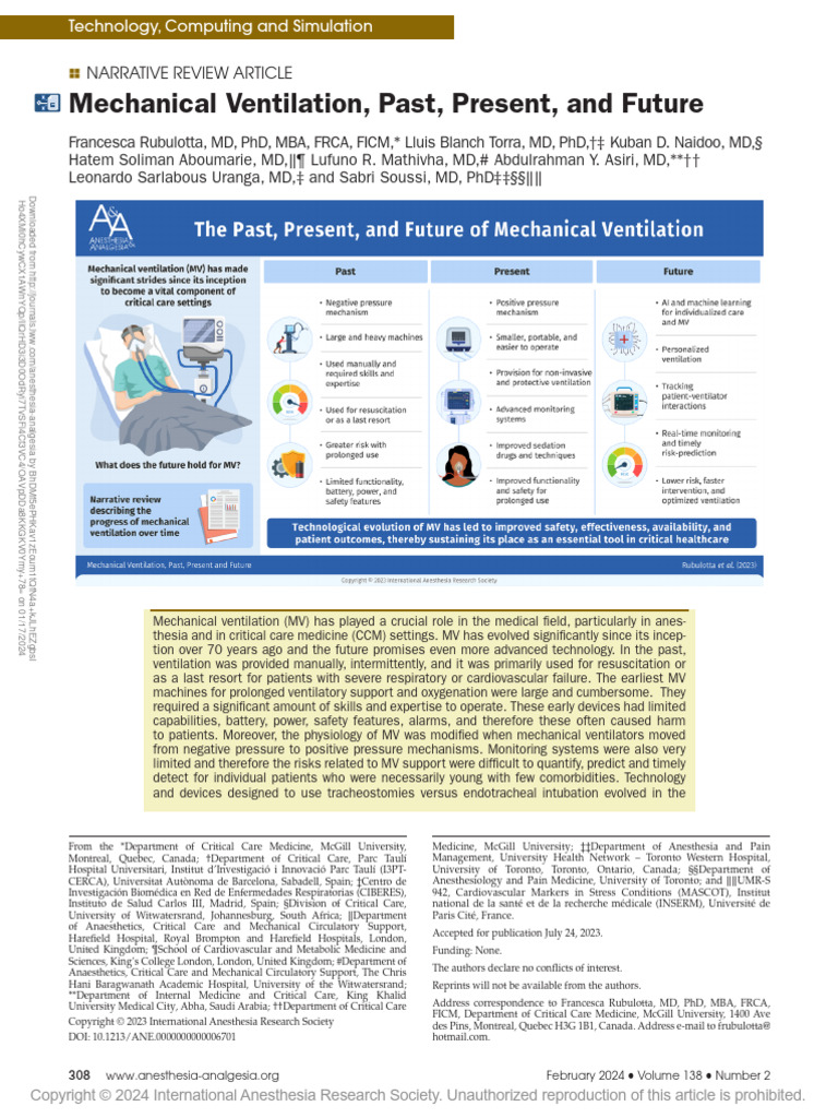 Mechanical Ventilation, Past, Present, and Future | PDF | Intensive ...