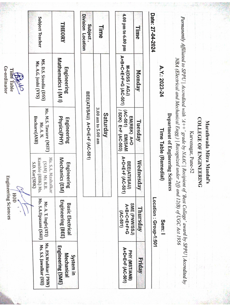 Remedial Time Table | PDF