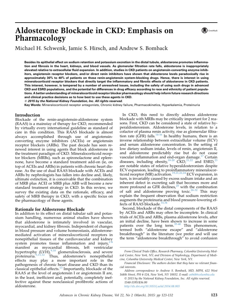 Aldosterone Blockade in CKD - Emphasis On Pharmacology | PDF | Chronic ...