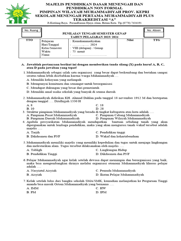 Soal KMD Kelas 8 SMT Genap 2023 2024 | PDF