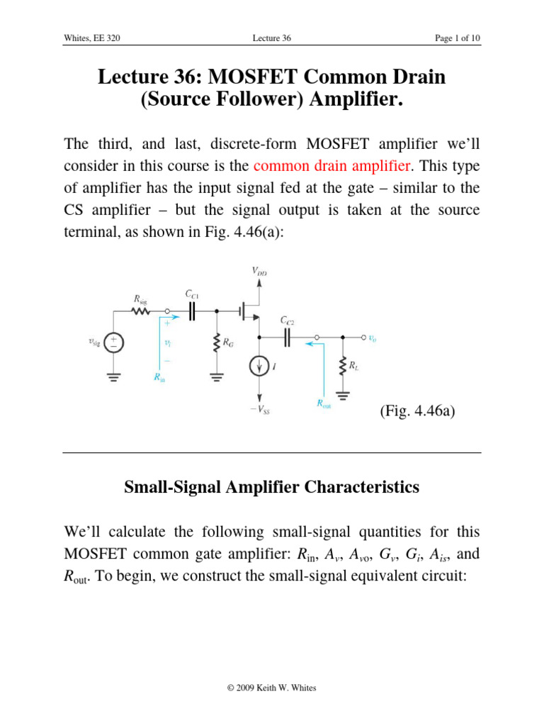 Lecture36 MOSFET Common Drain Amplifier | PDF | Amplifier | Computer Engineering