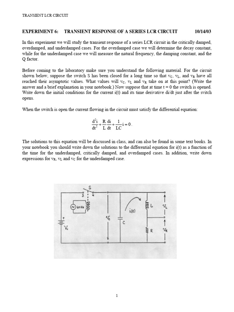 Transient Response of LCR | PDF | Damping | Electrical Engineering