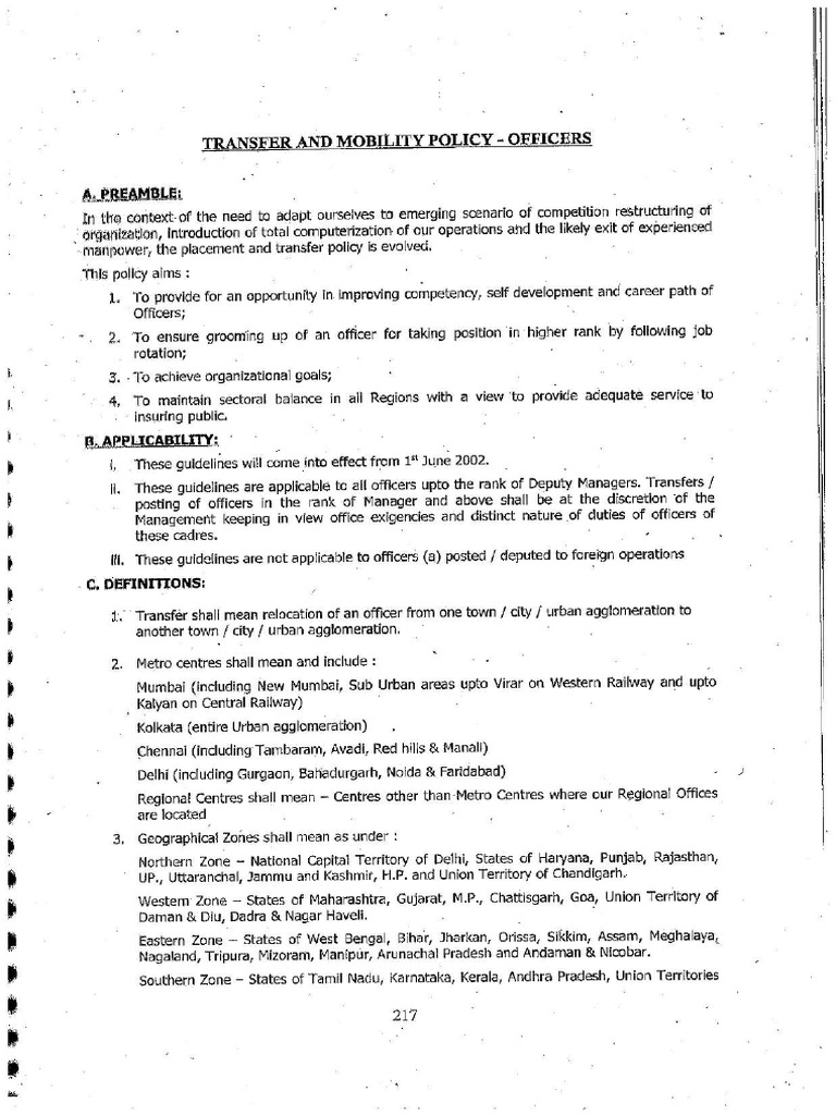 Transfer & Mobility Policy For Officers | PDF