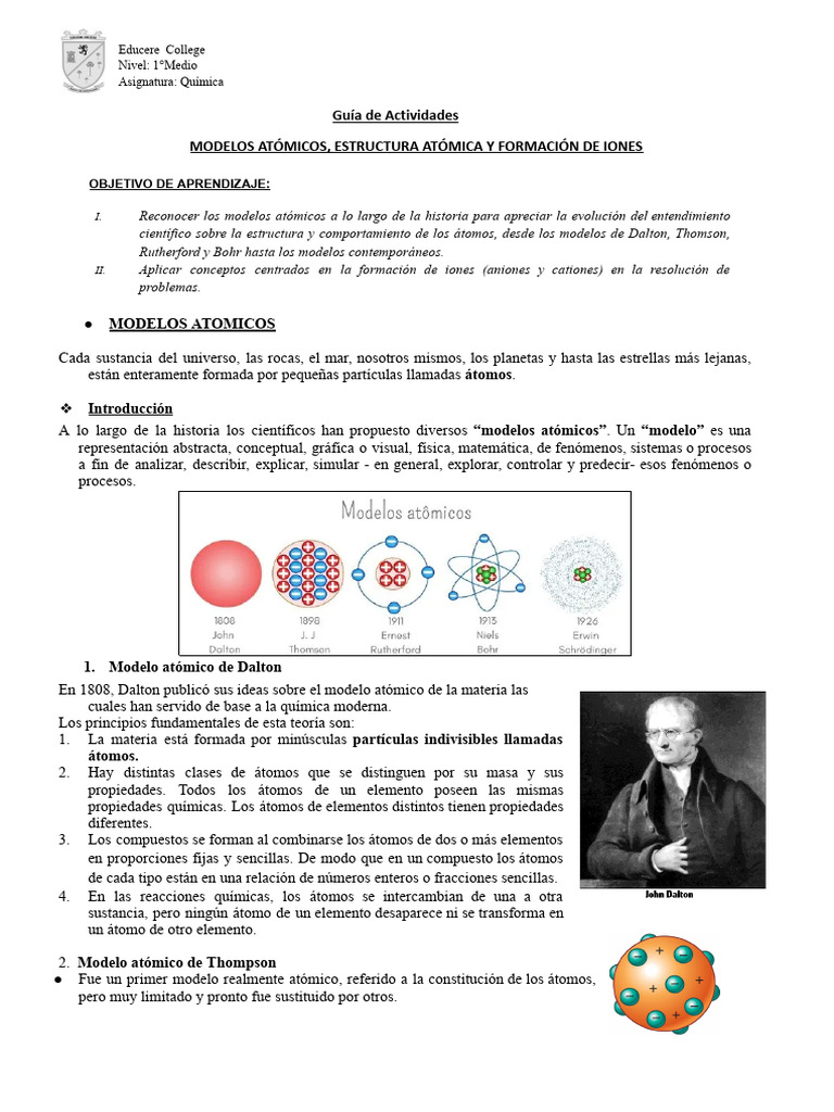 Guía 1 Modelos Atomicos | PDF | Átomos | Núcleo atómico
