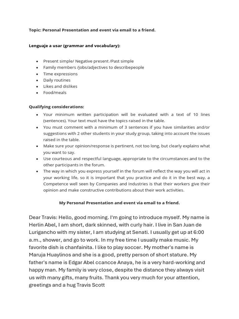 Topic Personal Presentation and Event Via Email To A Friend Ccancce ...