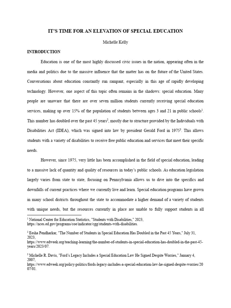 michelle kelly engl 138t issue brief | PDF | Special Education | Teachers