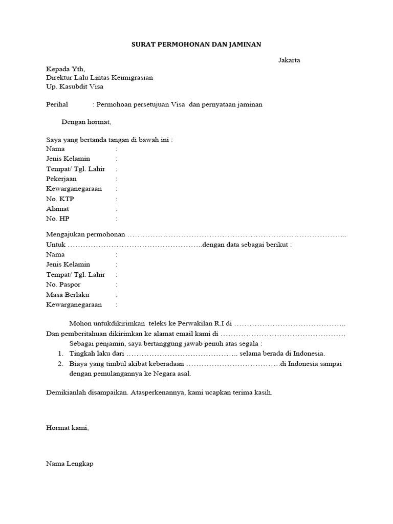 SURAT PERMOHONAN DAN JAMINAN | PDF