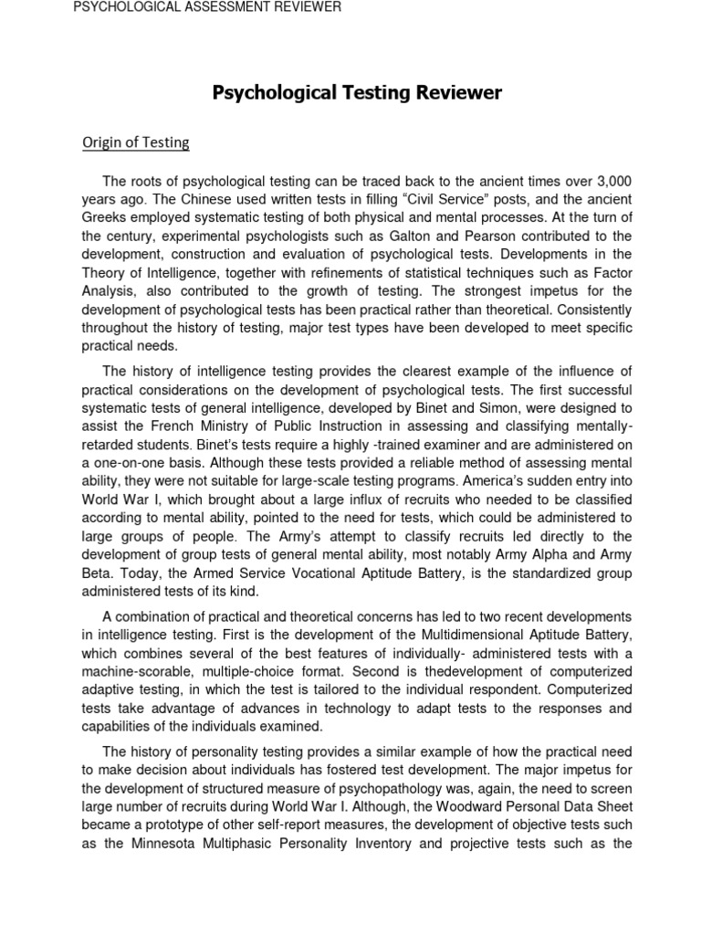 Psychological Assessment Outlined | PDF | Psychology | Psychological ...