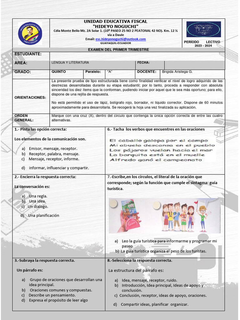 Examen Lengua y Literatura 1er Trimestre | PDF