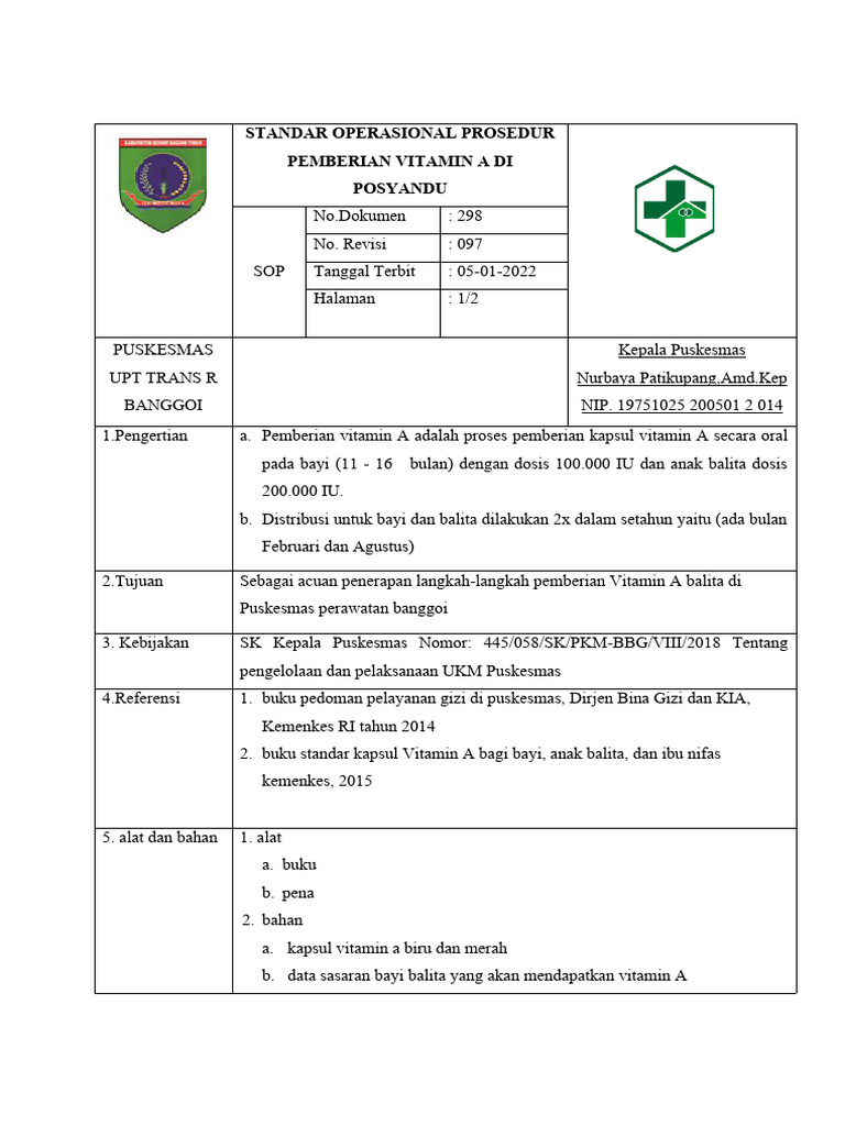 SOP GIZI Pemberian Vit A | PDF