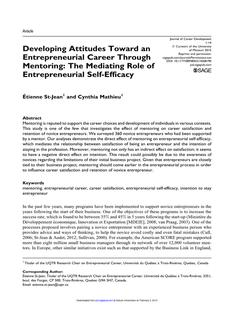 Mentoring's Impact on Entrepreneurial Careers | PDF | Mentorship | Psychology