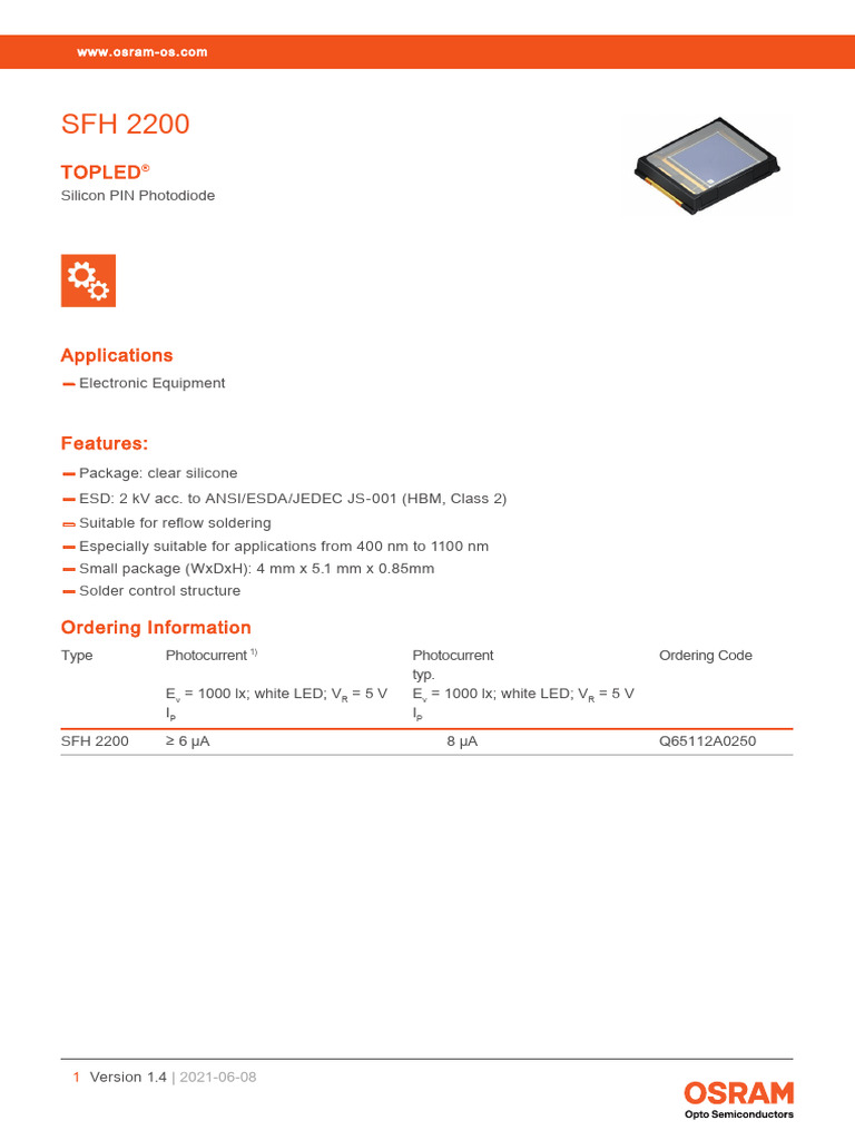 DataSheet SFH 2200 - EN | PDF | Engineering Tolerance | Electrostatic Discharge