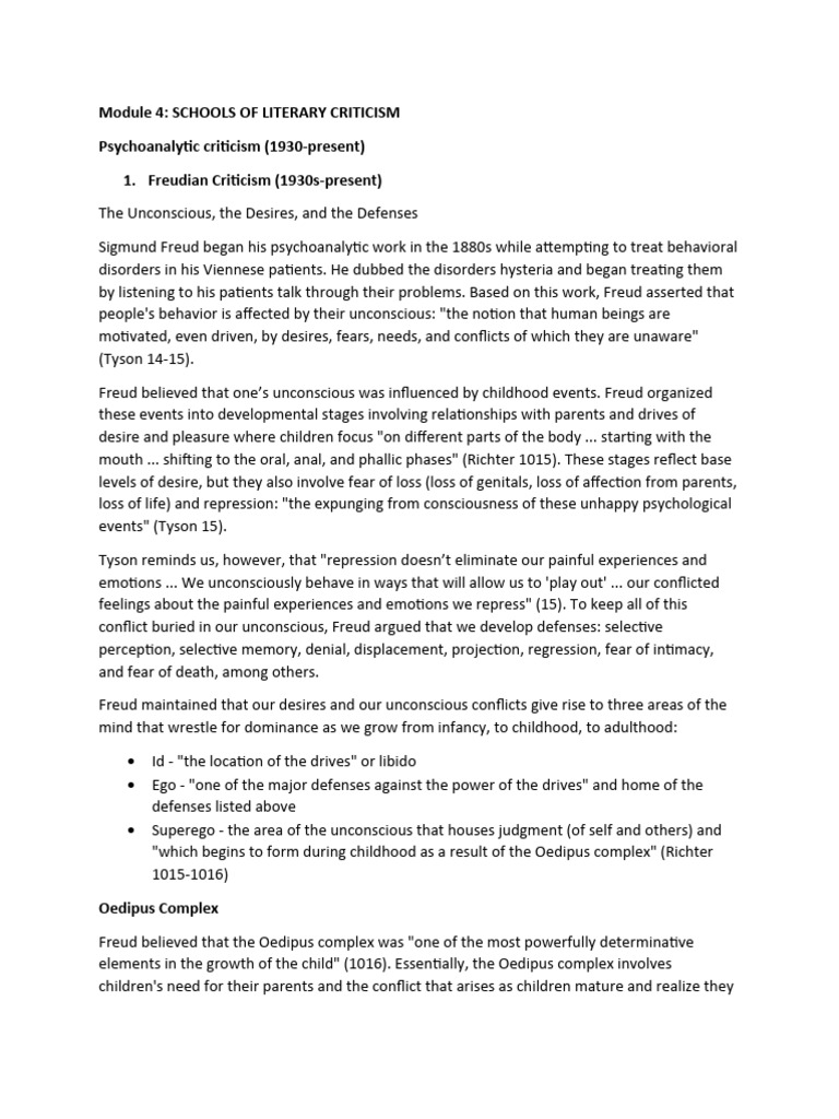 Psychoanalytic & Jungian Literary Criticism | PDF | Oedipus Complex | Id
