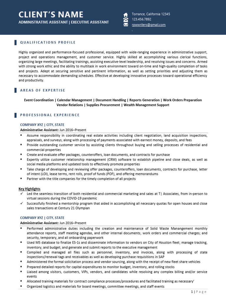 Administrative Assistant Resume Sample | PDF | Procurement | Health ...