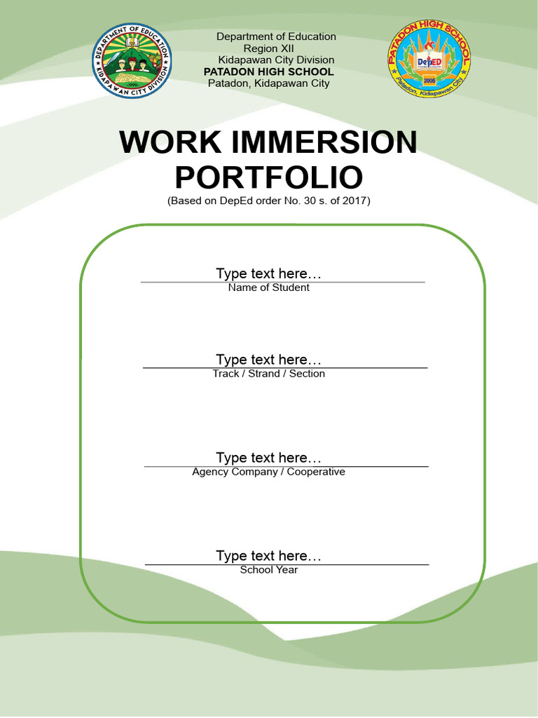 Work Immersion Portfolio Template | PDF | Pedagogy | Education Theory