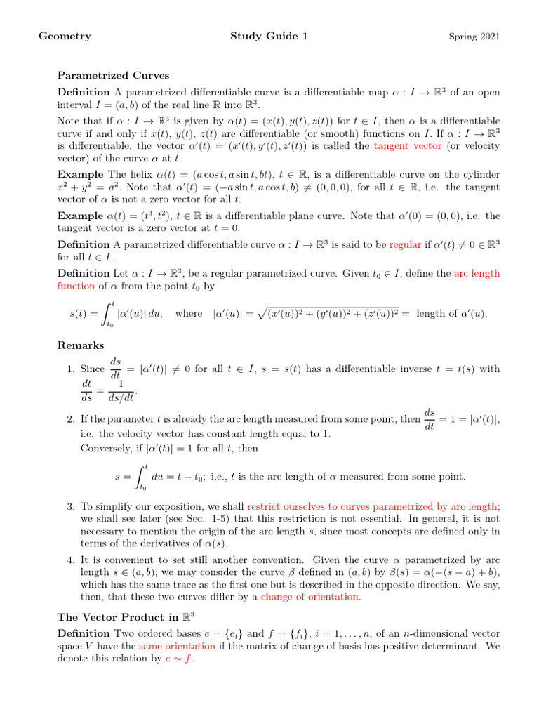 2021 Geometry Study Guide 1 | PDF | Curvature | Curve