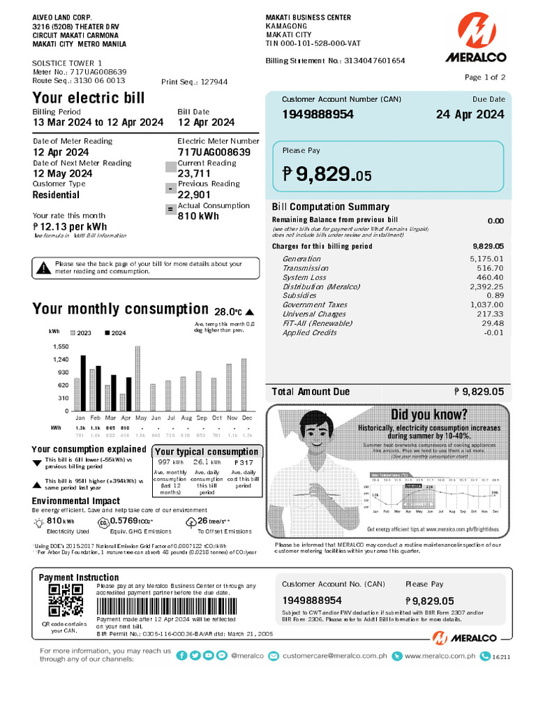 Meralco Receipt - 466488810101 - 04122024 - 1 | PDF | Value Added Tax ...