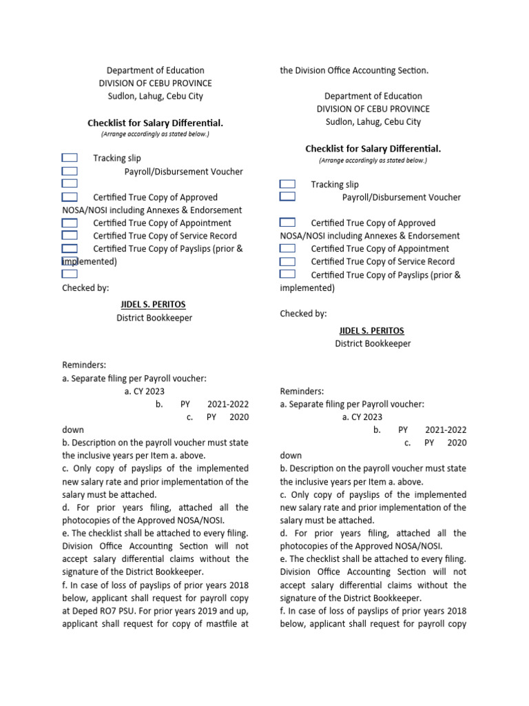 Checklist Salary Differential Updated | PDF