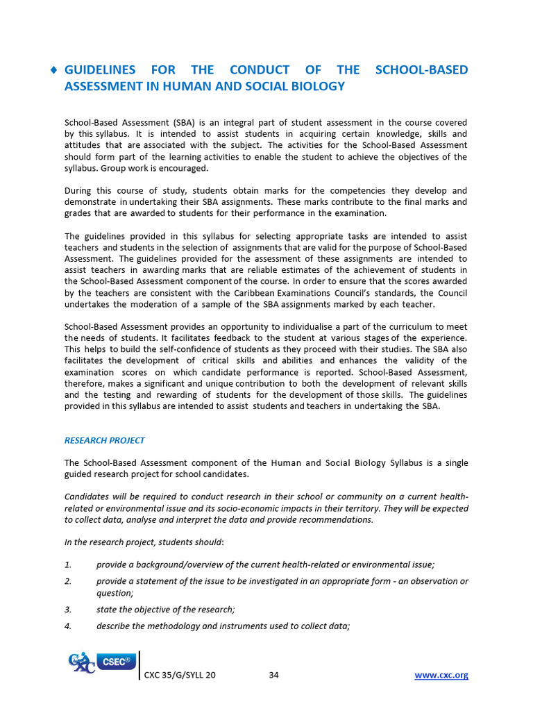 HSB-Guidelines-for-SBA (CSEC) | PDF | Educational Assessment | Data
