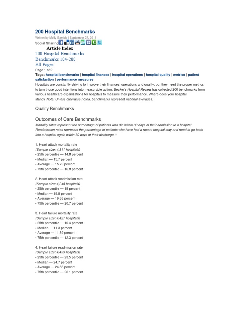 200 Hospital Benchmarks | PDF | Myocardial Infarction | Surgery