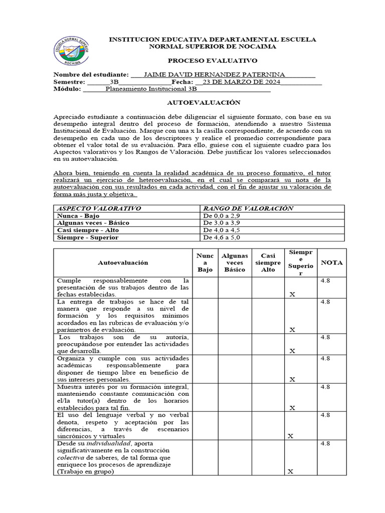 Autoevaluación y Heteroevaluación 3B | PDF | Evaluación