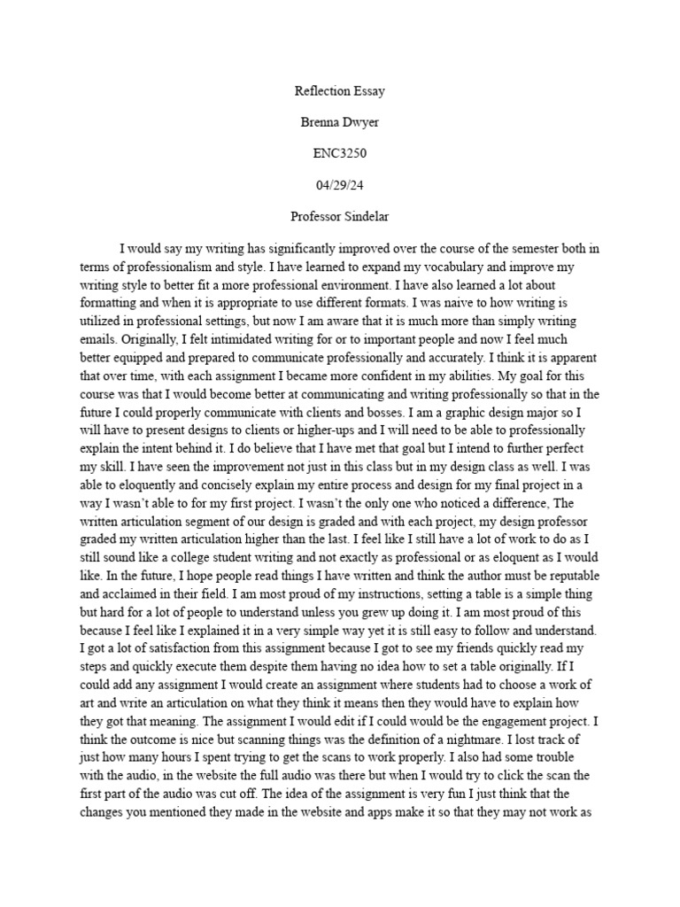 Reflection Essay - Brenna Dwyer | PDF | Behavior Modification | Learning