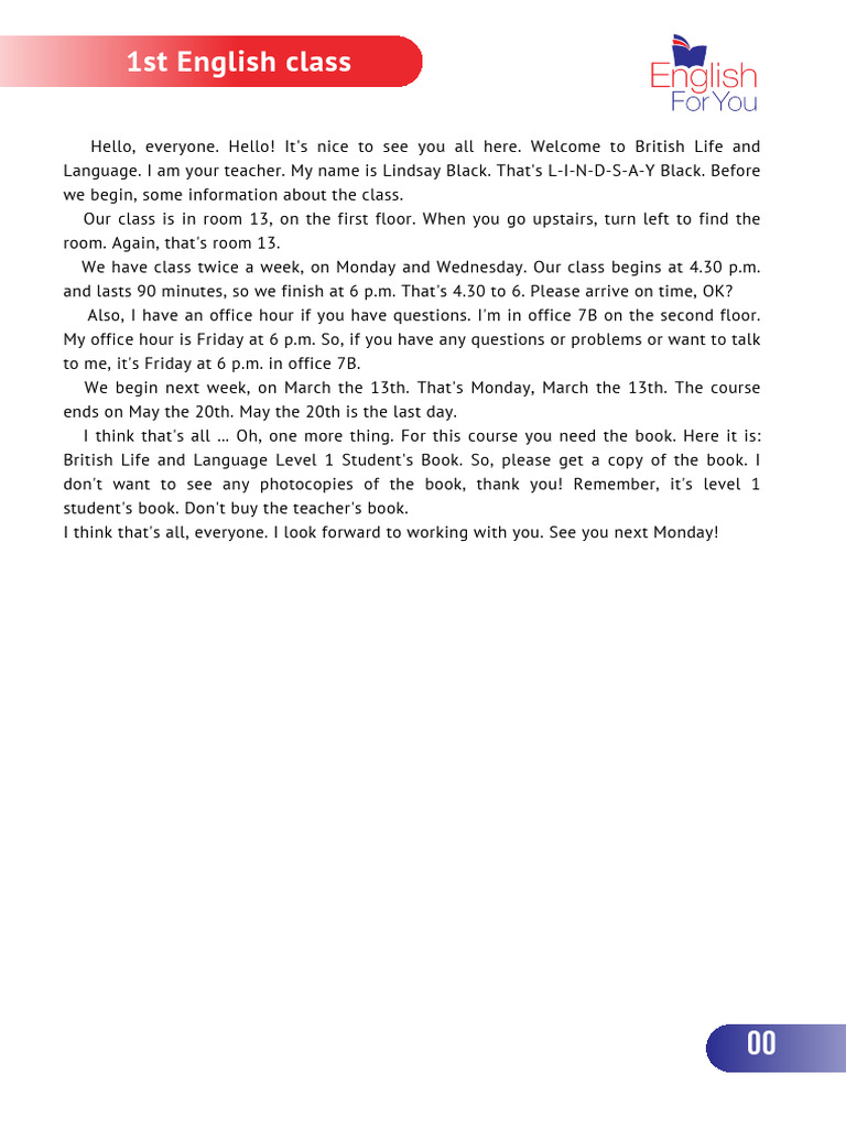 1st English class | PDF