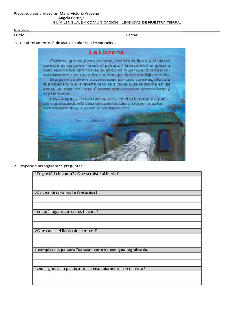 Guia de Trabajo Leyendas de Nuestra Tierra La Llorona | PDF