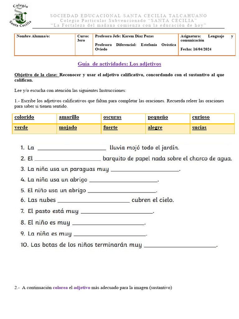 Guía de Adjetivos para 3er Grado | PDF | Adjetivo