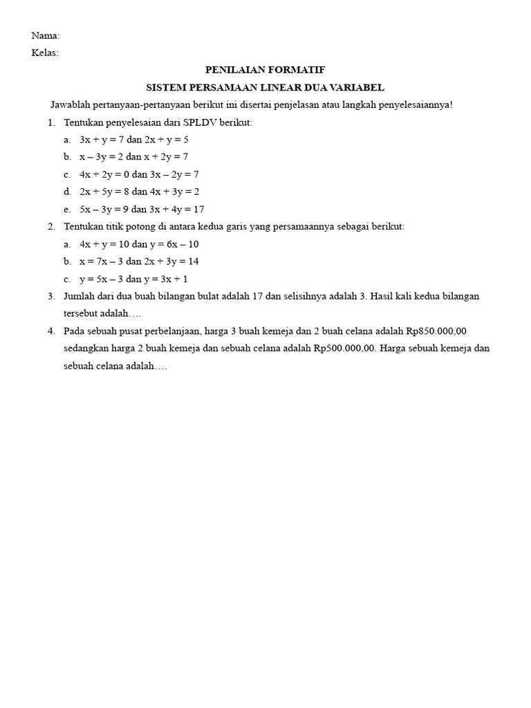 Soal SPLDV dan Penyelesaiannya | PDF | Sains & Matematika | Komputer