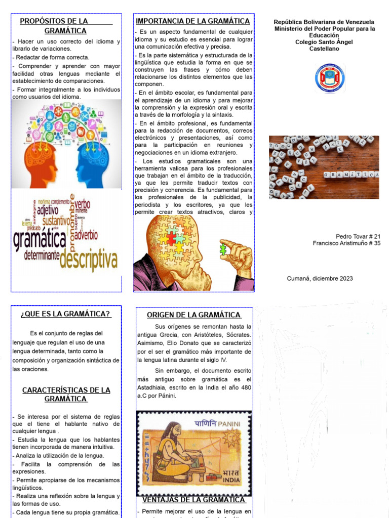 TRIPTICO GRAMATICA | PDF | Gramática | Morfología (Lingüística)