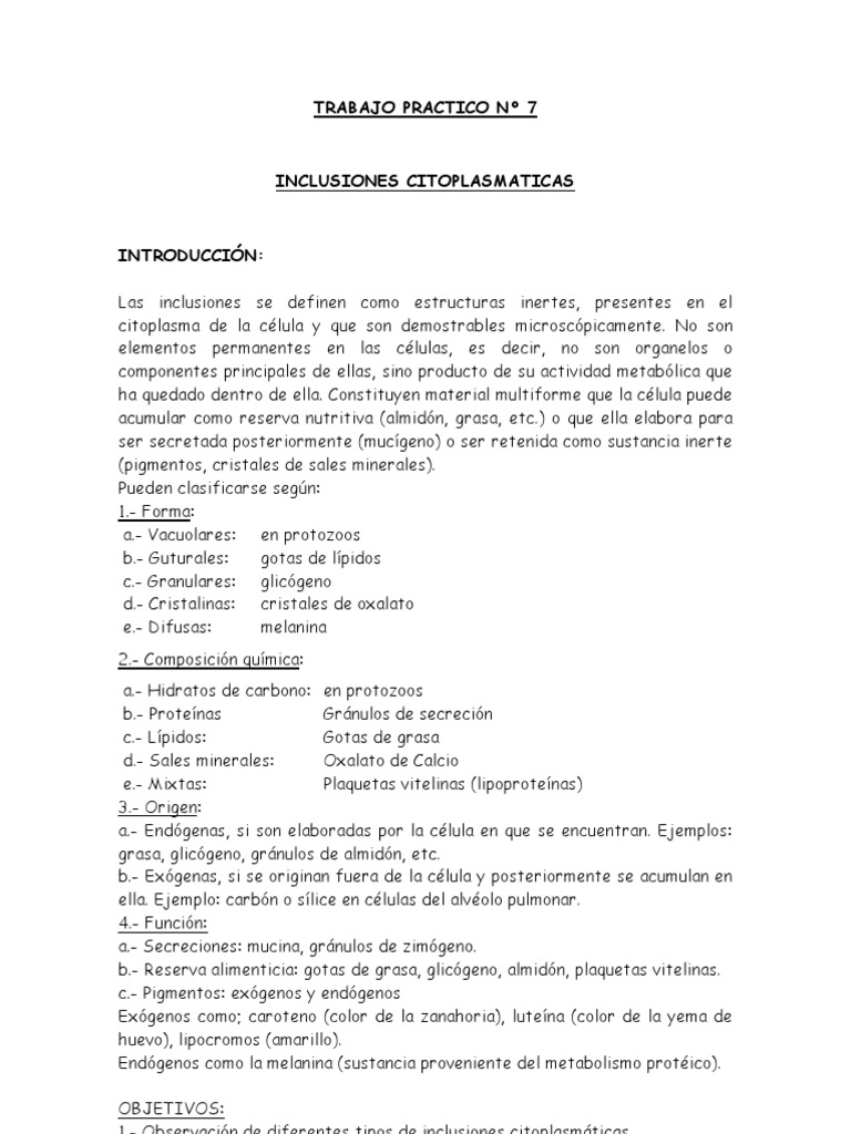 Inclusiones Citoplasmáticas en Células | PDF | Tinción | Biología Celular)