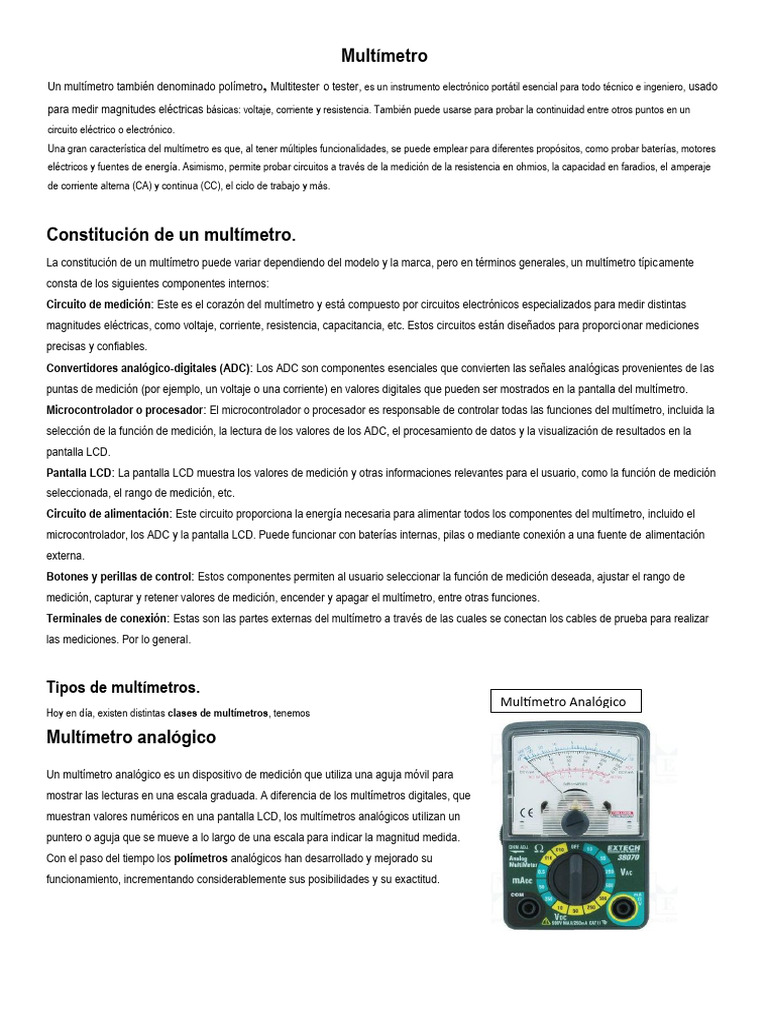 Tipos y Usos del Multímetro en Electricidad | PDF | Red eléctrica ...