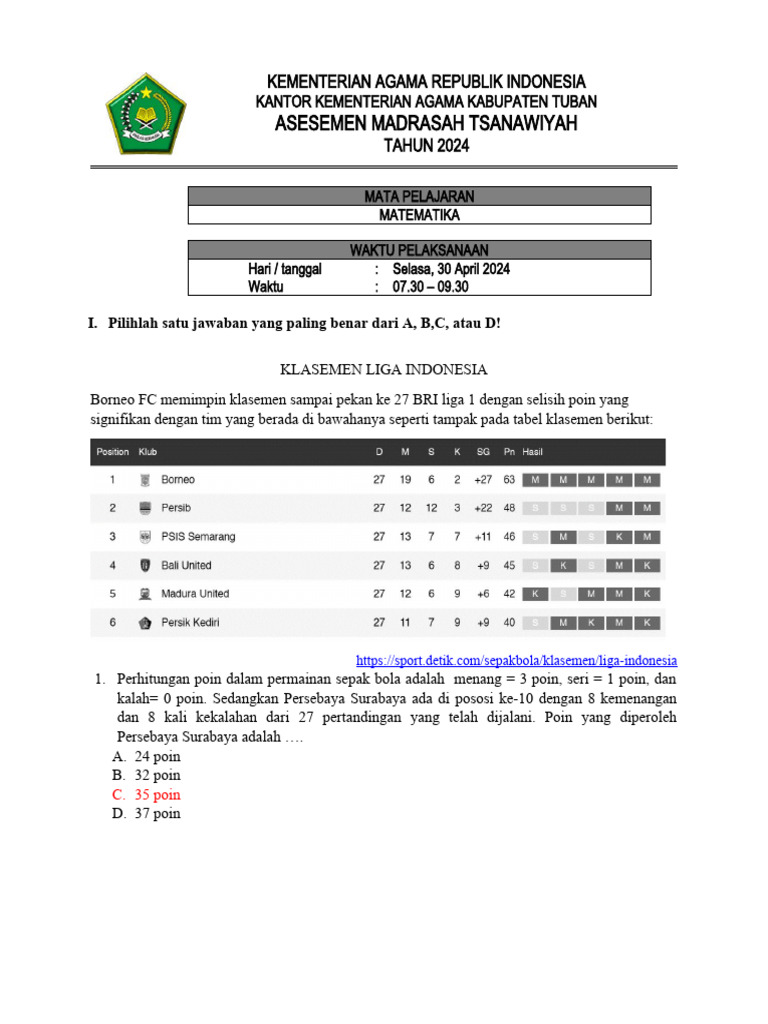 Soal Am MTK 2024 | PDF