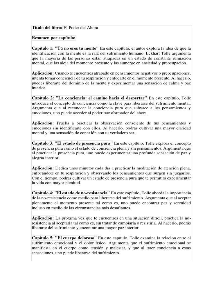 Resumen de "El Poder del Ahora" | PDF | Sufrimiento | Mente