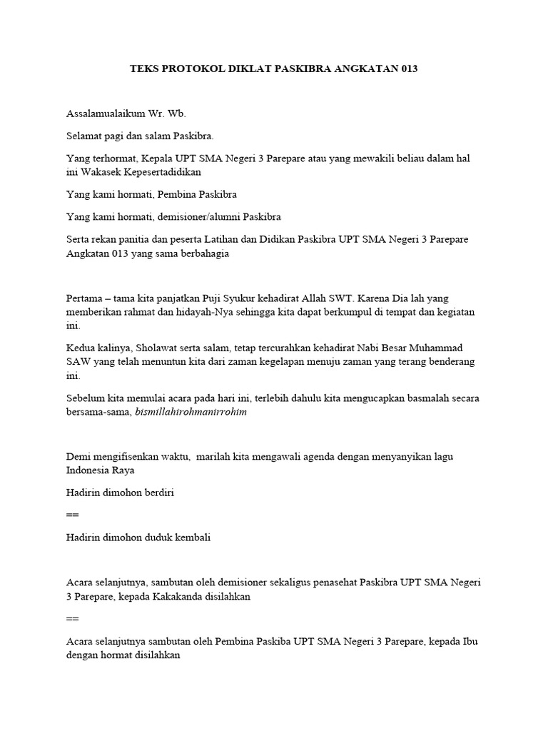 Teks MC Doa Laporan Ketupat Diklat 013 | PDF