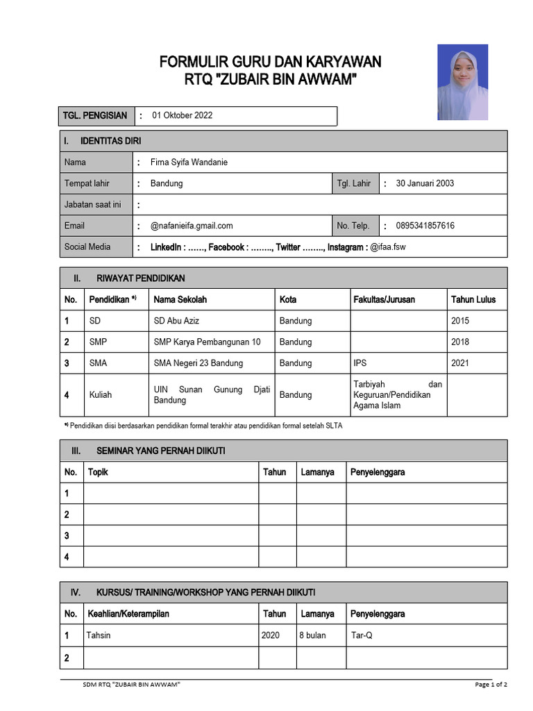 BIO DATA SDM Ifa | PDF