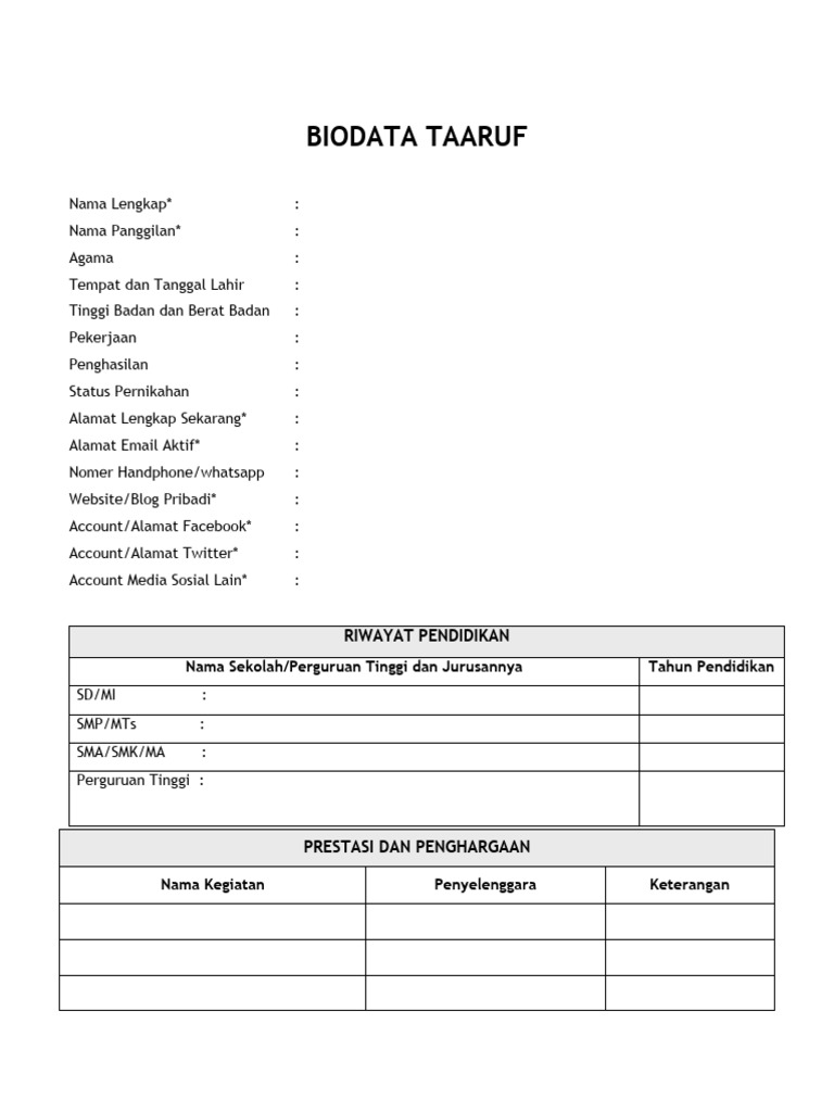 Biodata Taaruf untuk Calon Pasangan | PDF