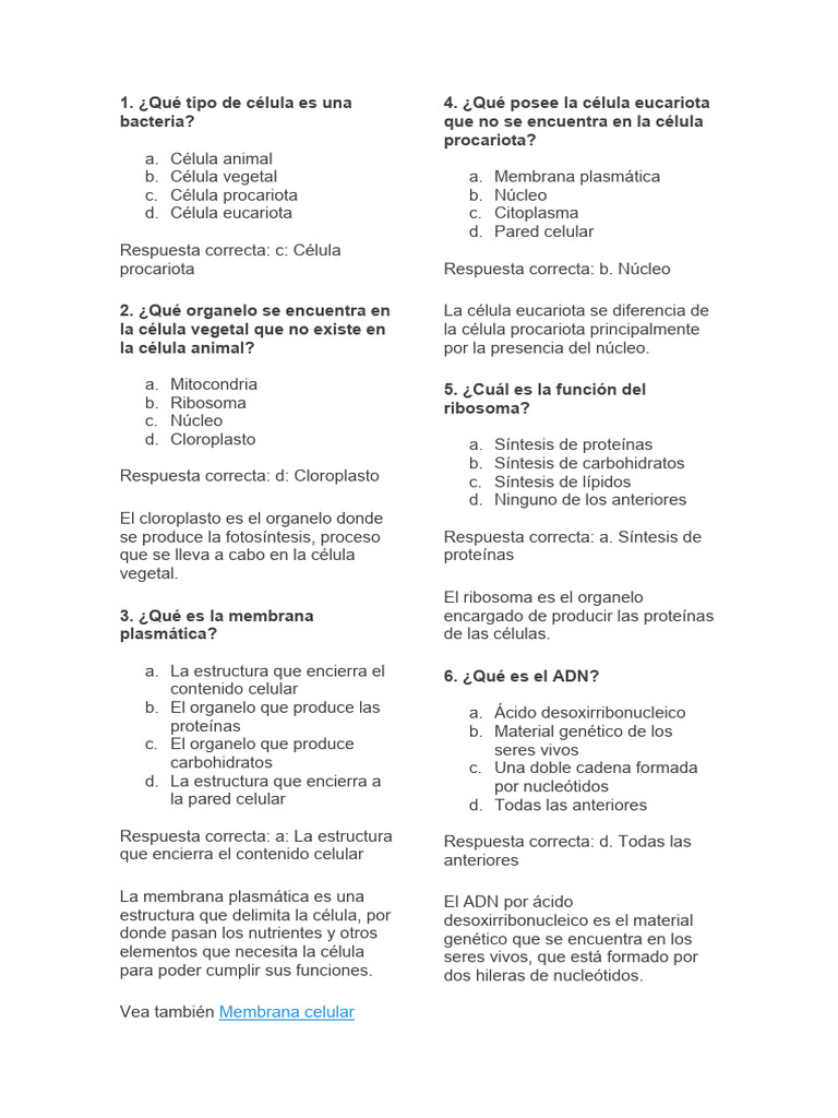 Preguntas de Celula | PDF | Biología Celular) | Nucleo celular
