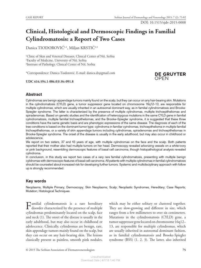 Clinical Histological and Dermoscopic Findings in | PDF | Genetic ...