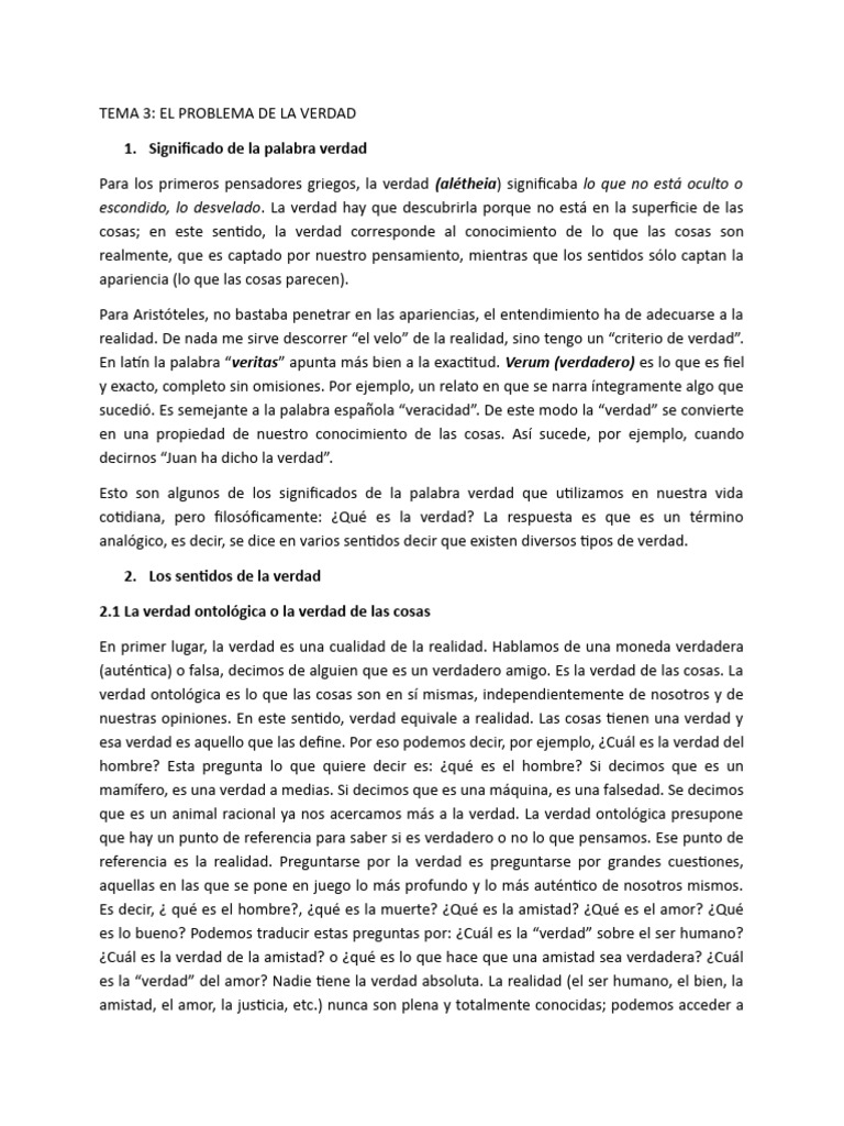 Definición y Sentido de la Verdad en Filosofía | PDF | Verdad | Relativismo