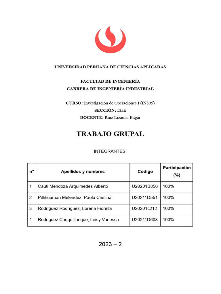 TF - Iop - Grupo 5.. | PDF | Programación lineal | Residuos