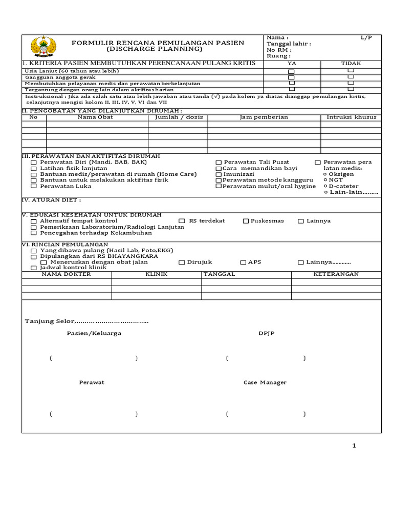 FORM Discharge Planning - RST ABDUL RAIS FATAH | PDF