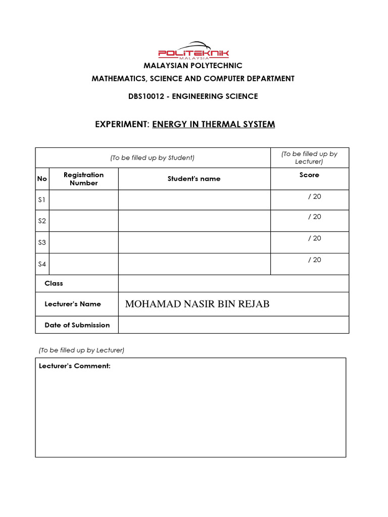 Engineering Science Lab: Thermal Energy Experiment | PDF | Temperature ...