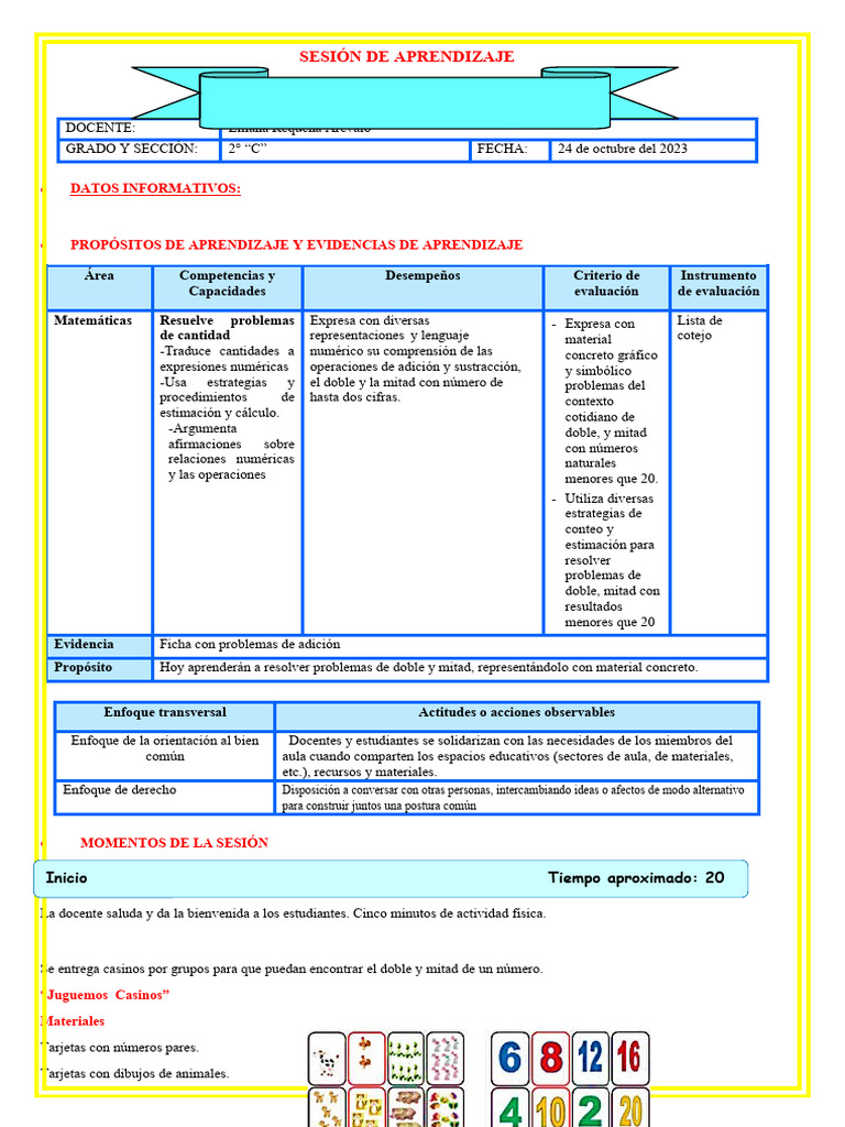 2°sesión Doble y Mitad de Un Numero | PDF | Aprendizaje | Evaluación