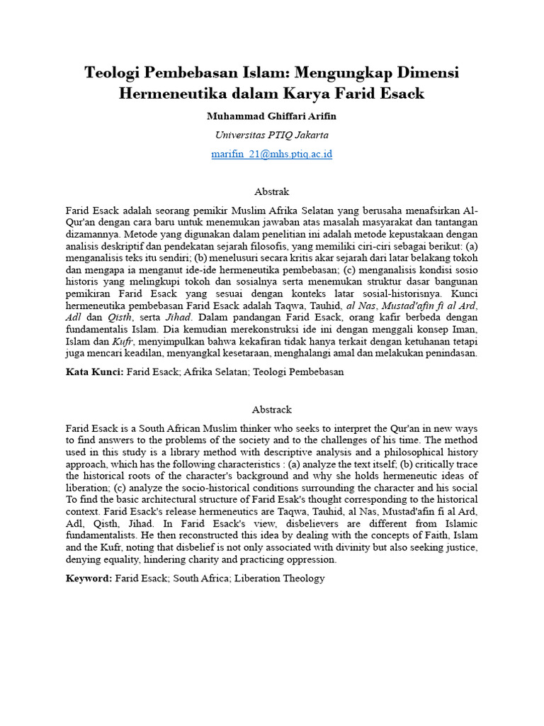 Teologi Pembebasan Islam Farid Esack | PDF | Ilmu Sosial | Agama ...