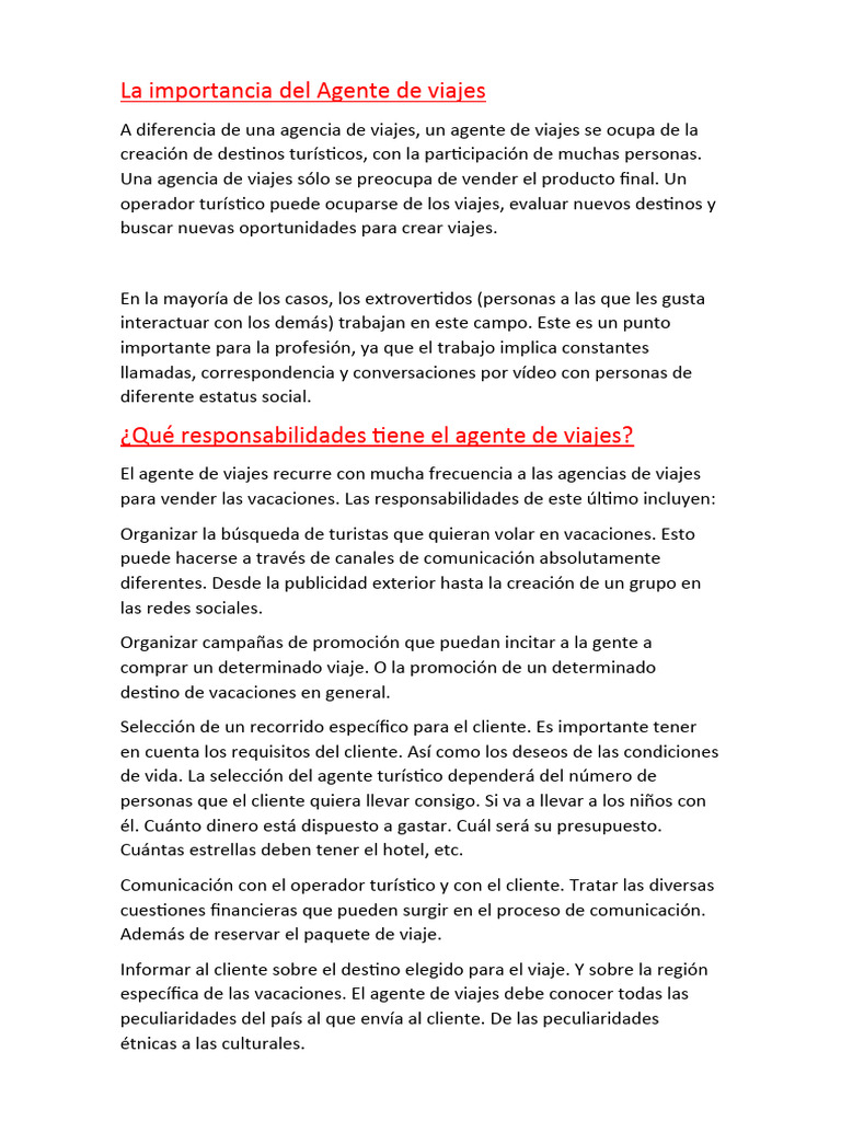La importancia del Agente de viajes | PDF | Agencia de viajes | Cliente