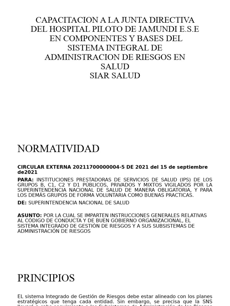Capacitacion Junta Siar Salud Piloto | PDF | Auditoría | Riesgo