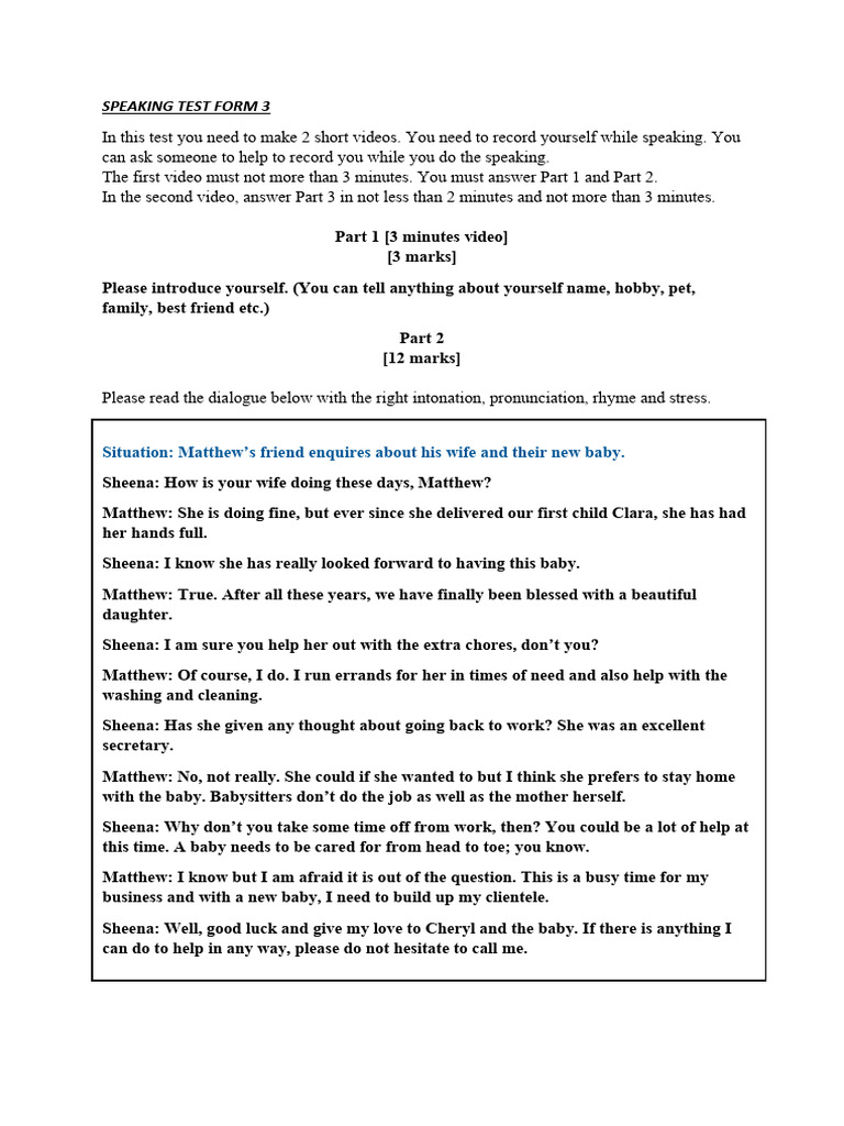 Speaking Test Form 3 | PDF